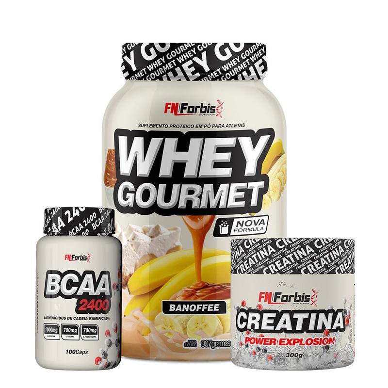 Kit Whey Protein Gourmet Pote Creatina 300g Bcaa 100 Cáps Fn