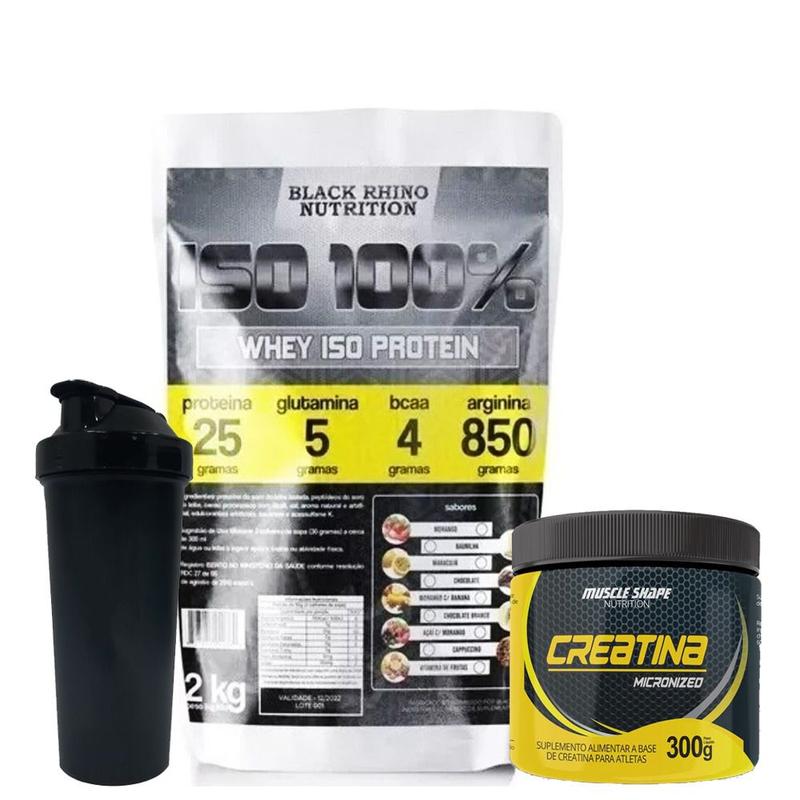 Kit Whey Protein Isolado 2kg + Creatina 300g + Coqueteleira - Black ...