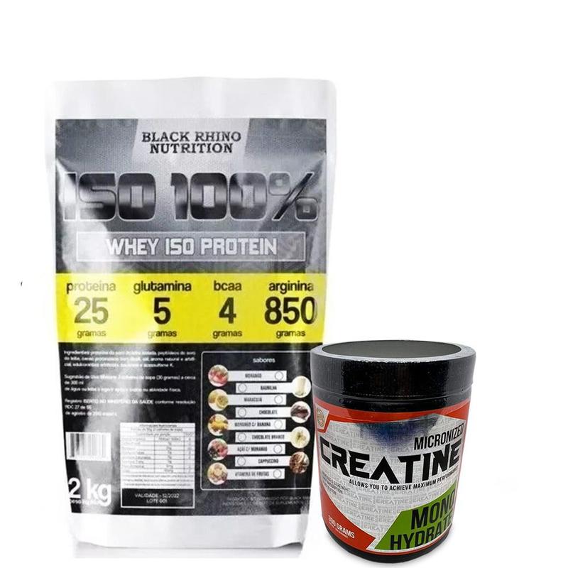 Kit Whey Protein Isolado 2kg - ZERO Açucar ZERO Lactose + Creatina 300g ...