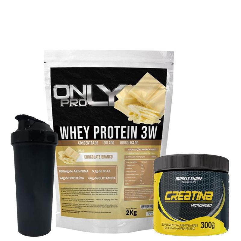 Kit Whey Protein Isolado Concentrado 2kg + Creatina 300g + Coqueteleira ...