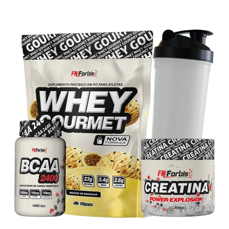 Kit Whey Protein Refil + Creatina 300g + BCAA cáps + Coqueteleira - FN ...