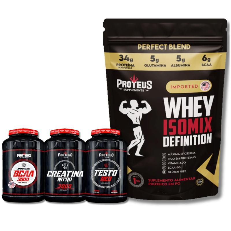 Kit Whey Protein Sache 1kg + Creatina + BCAA + Pré Treino - PROTEUS ...