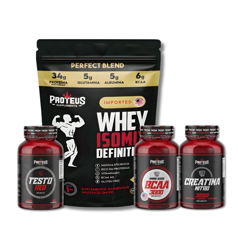 Kit Whey Protein Sache 1kg + Creatina + BCAA + Pré Treino - Proteus ...