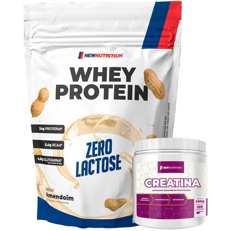 Kit Whey Protein Zero Lactose 900g Amendoim + Creatina Micronizada 300g ...