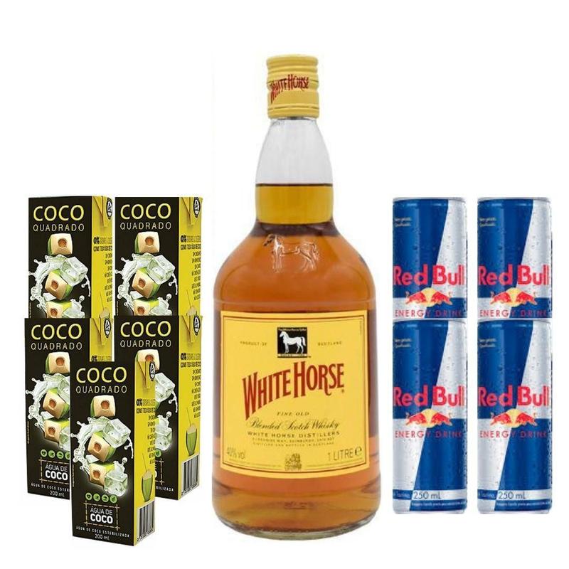 Kit Whisky Cavalo Branco 1L + 4 Red Bulls + Água De Coco - White Horse - Bebidas - Magazine Luiza