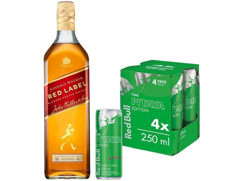 Kit Whisky Johnnie Walker Red Label Escocês - 1L + Energético Red Bull ...