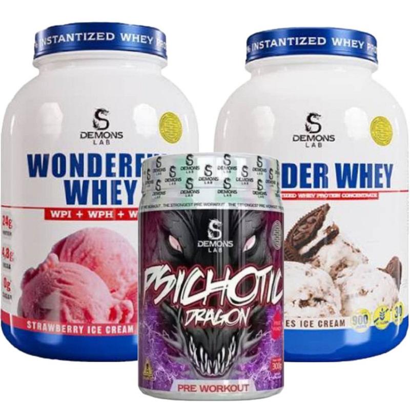 Kit wonder whey protein + wonderful whey + psichotic dragon 300g demons lab - Kit de Suplementos ...