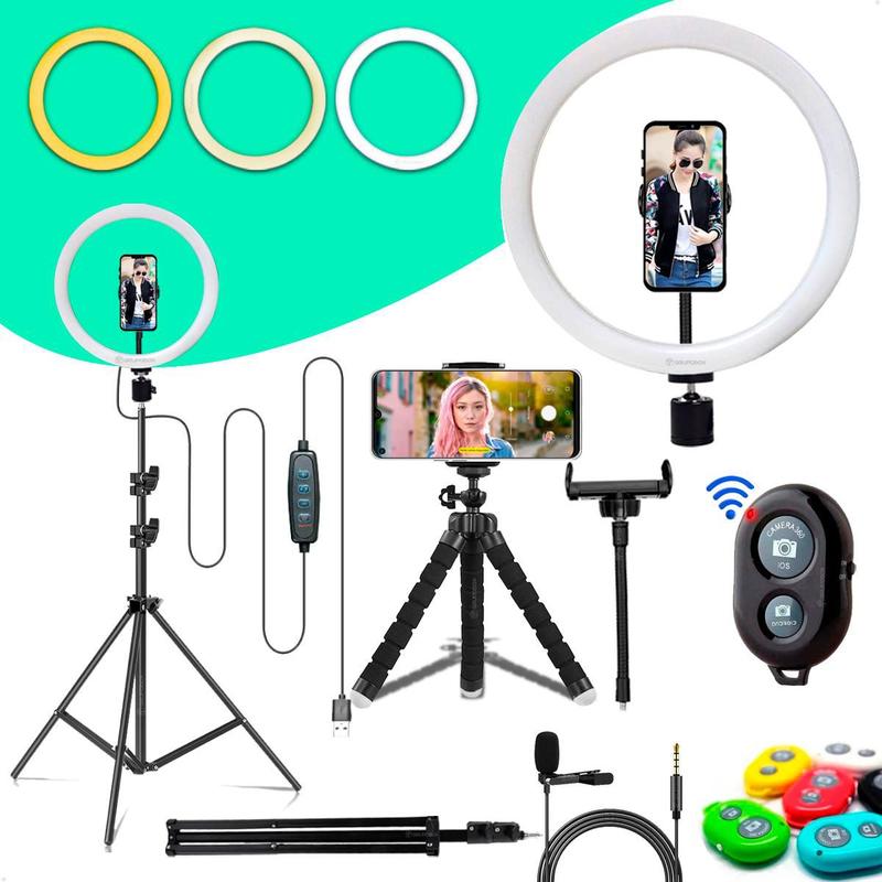 Kit Youtuber Com Tripé Flexivel Ring 12 Pol Selfie Completo - Soft Ring ...