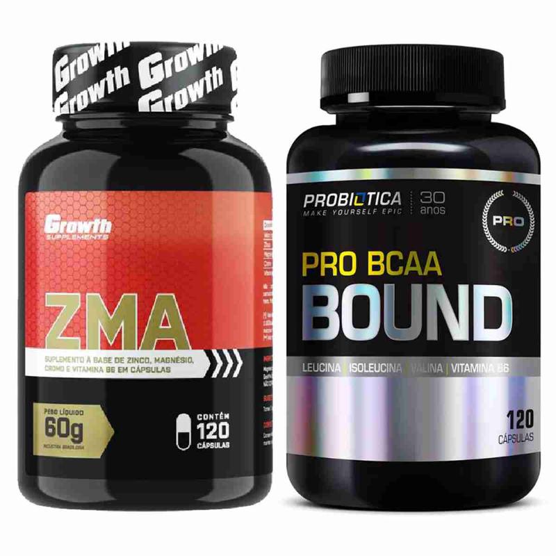 Kit Zma 120 Caps Growth + Bcaa Bound 120 Caps Probiotica - Growth Supplements - ZMA - Magazine Luiza