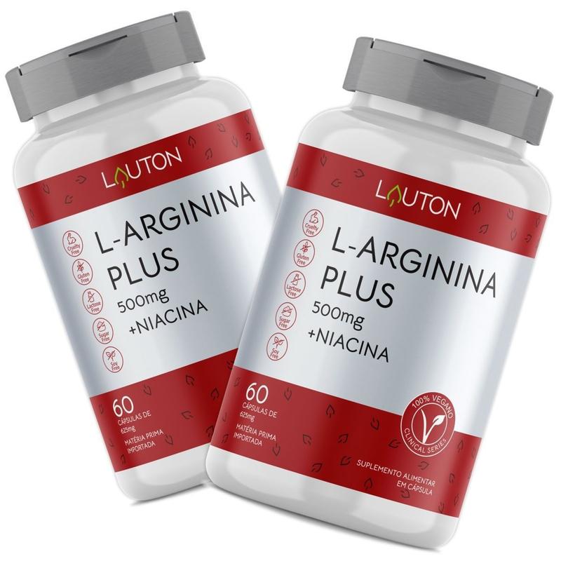 L Arginina Plus 500mg Com Niacina Premium Vegano Lauton Kit 2 Potes