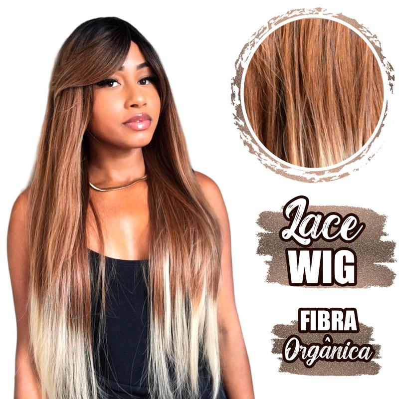 Lace Lisa com Franja de Lado e Cabelo Longo Peruca Orgânica - Weng ...