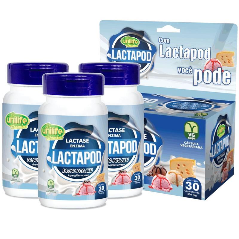 Lactapod Enzima Intolerância a Lactose 30 cáps Kit com 3 - Unilife ...
