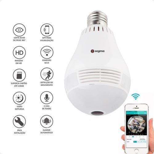 Lâmpada Câmera Ip Segurança 360 Panorâmica Wifi Segma - Lâmpada Câmera ...