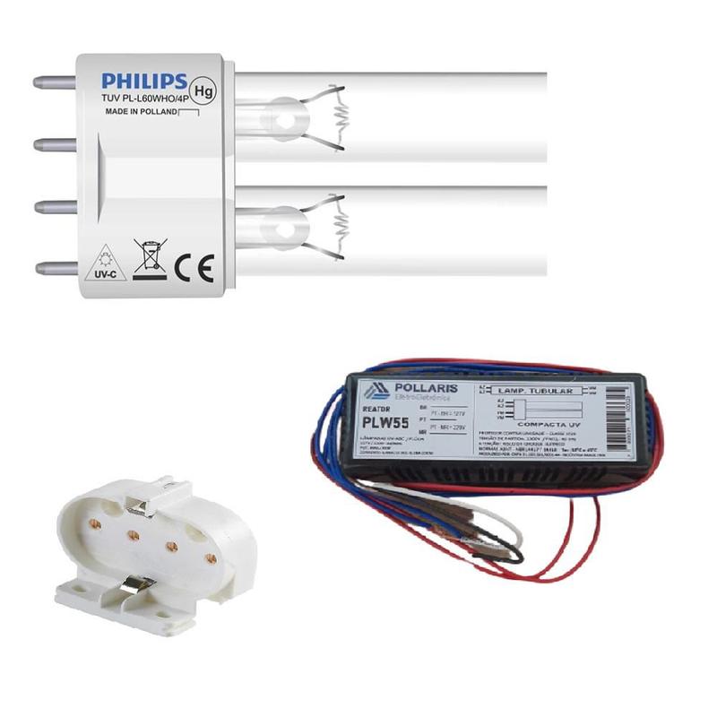 Lâmpada Germicida UV-C 60W 2G11 TUV PL-L 60W/HO/4P Philips Com reator e ...