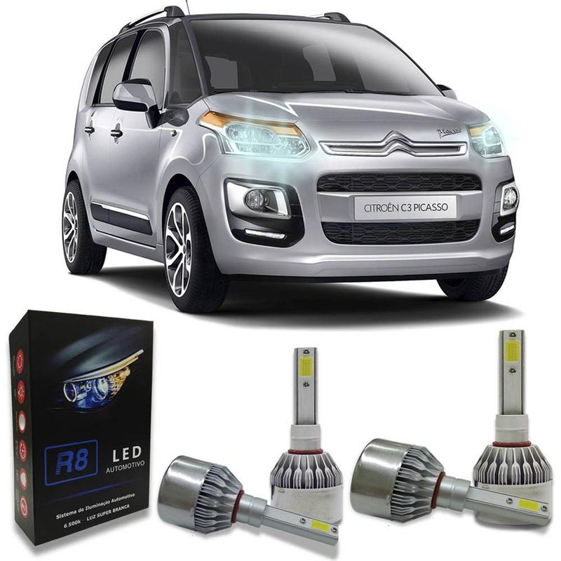 Lampada LED Citroen C3 Picasso 2009 a 2016 Farol Baixo H1 e Alto H7 ...