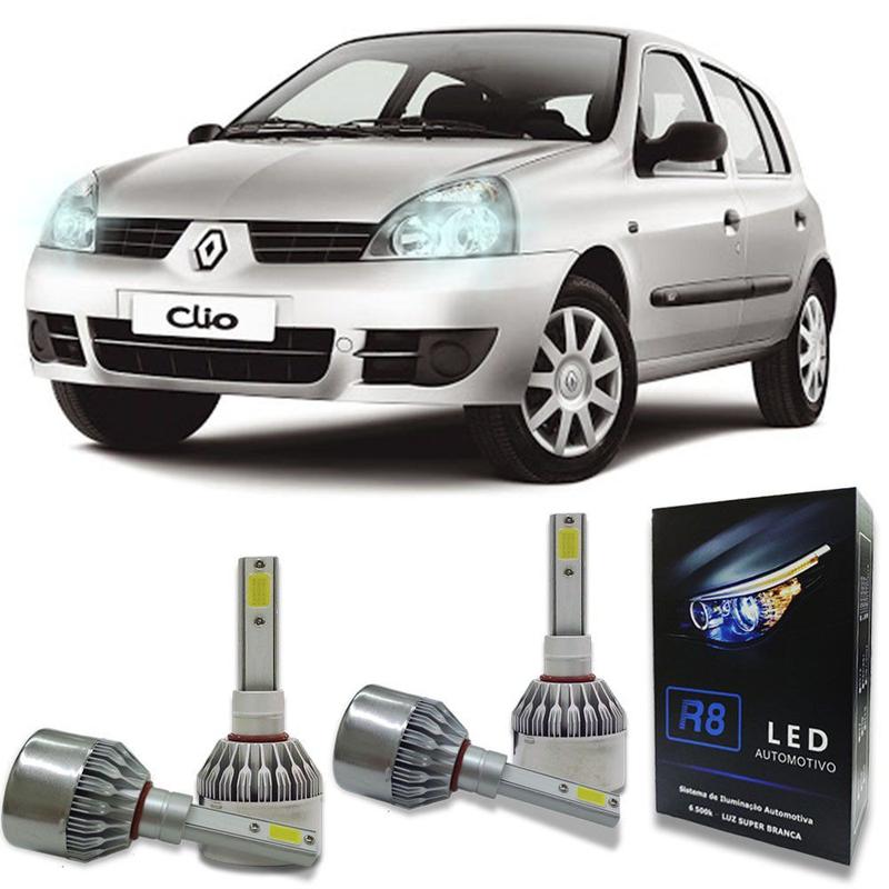 Lampada LED Renault Clio 2004 a 2012 Farol Baixo H1 e Alto H7 6500K 50W ...