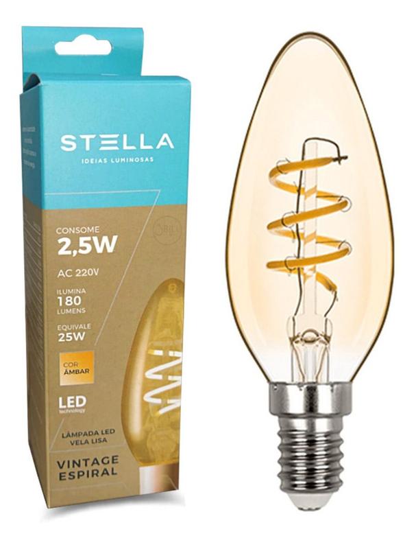 Lâmpada Led Vela Lisa Espiral 2,5W 220V E14 Vintage - STELLA - Lâmpada ...