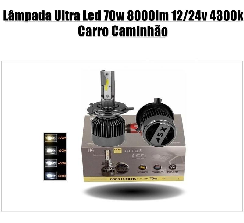 Lâmpada Ultra Led 70w 8000lm 12/24v 4300k Carro Caminhão - ASX - Xênon ...