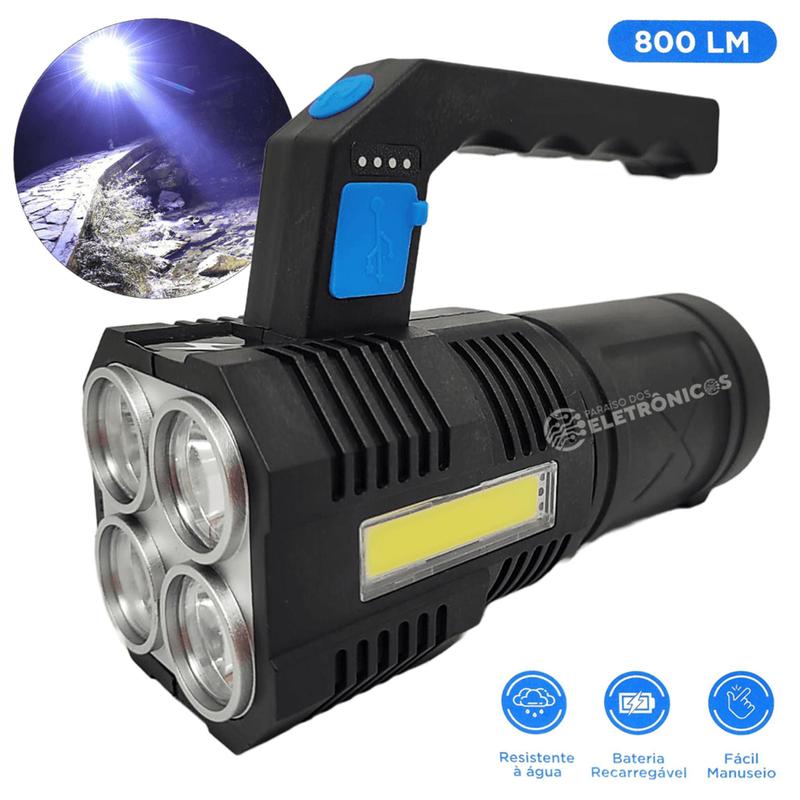 Lanterna Iluminação Com Strob Luz Led Recarregável 800lm Mais Forte 20W ...