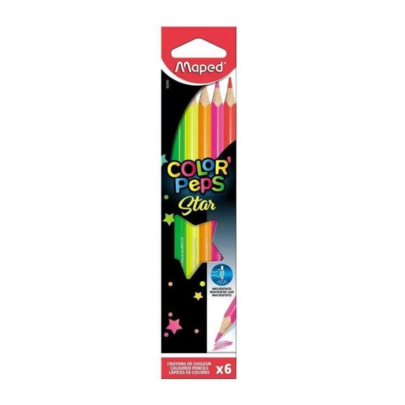 Lápis de Cor Color'Peps Star 06 Cores Fluorescente - Maped - Lápis de ...
