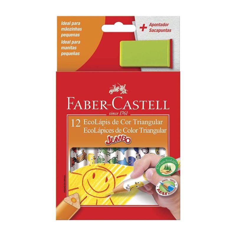 Lápis de Cor Jumbo Triangular 12 Cor FaberCastell Apontador - Faber ...