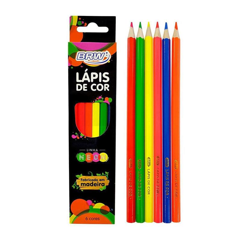 Lapis de Cor Tons Pasteis Metalico Neon Sextavado 6 Cores BRW - Lápis ...