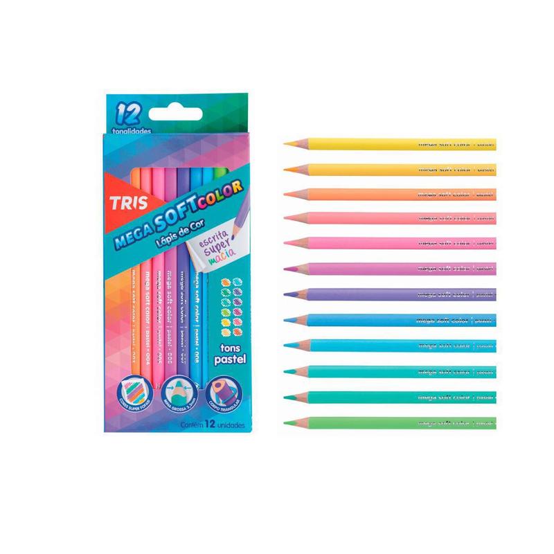 Lapis De Cor Tons Pastel 12 Cores TRIS Mega Soft Color - Lápis de Cor ...