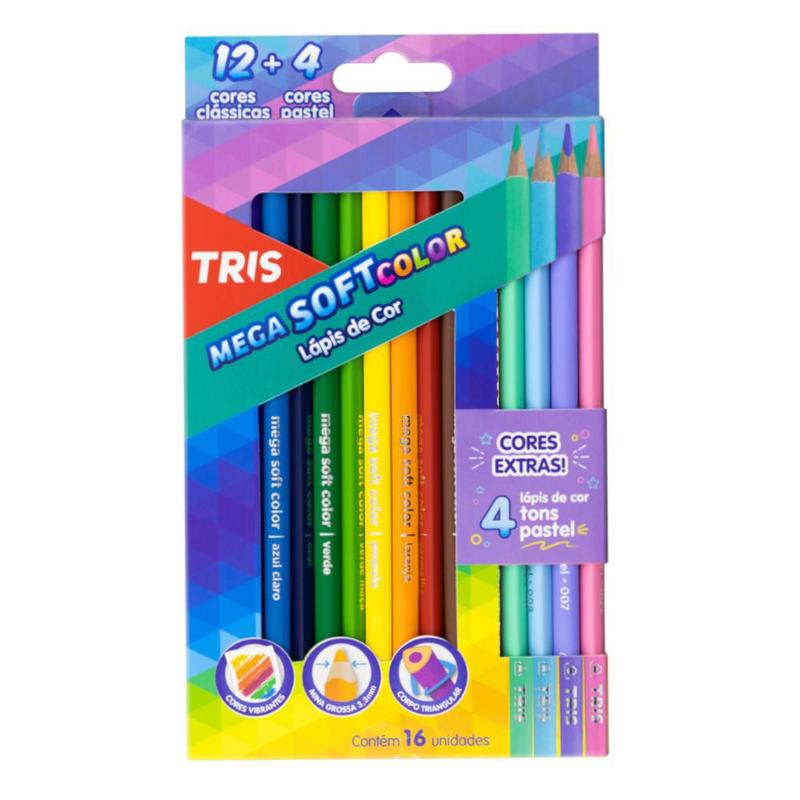 Lapis de Cor Tris Mega Soft Color 12 Cores + 4 Cores Pasteis - Lápis de ...