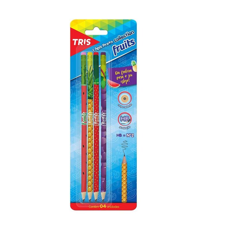 Lápis Preto HB Nº2 Collection Fruits Redondo Com Borracha 4 UN Tris - Lápis Grafite - Magazine Luiza