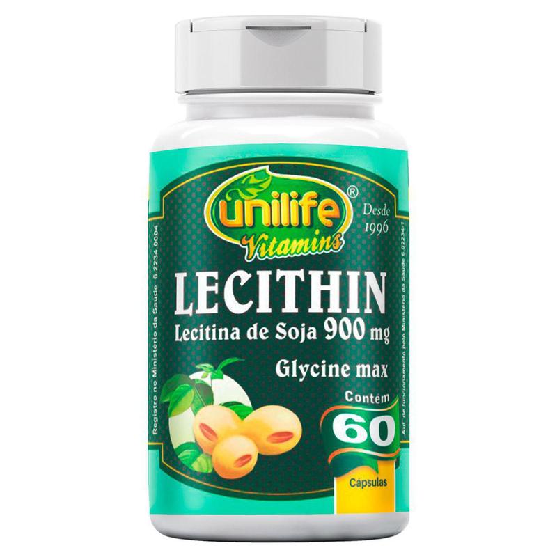 Lecithin Lecitina de Soja 900mg 60 Cáps. - Unilife - Lecitina de Soja ...