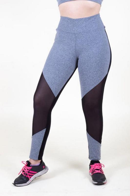 Legging Cinza Claro Com Tule Preto Na Frente E Nas Costas Toda Preta ...