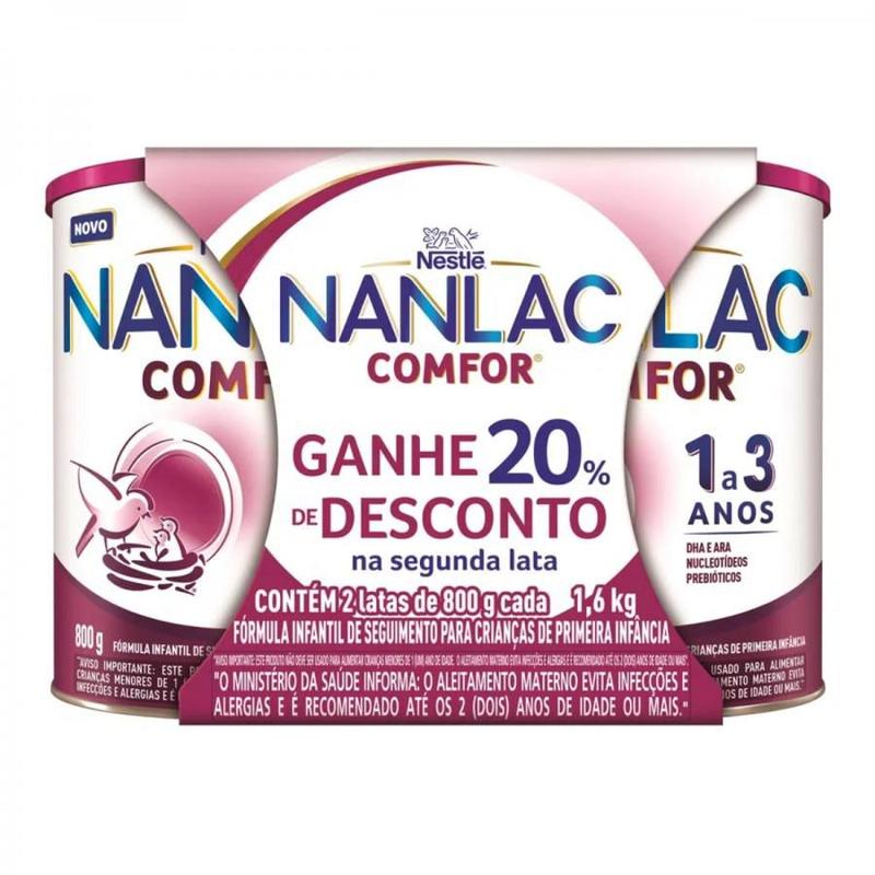 Leite Nanlac Comfor de 1 a 3 Anos Kit com 2 latas de 800g cada ...