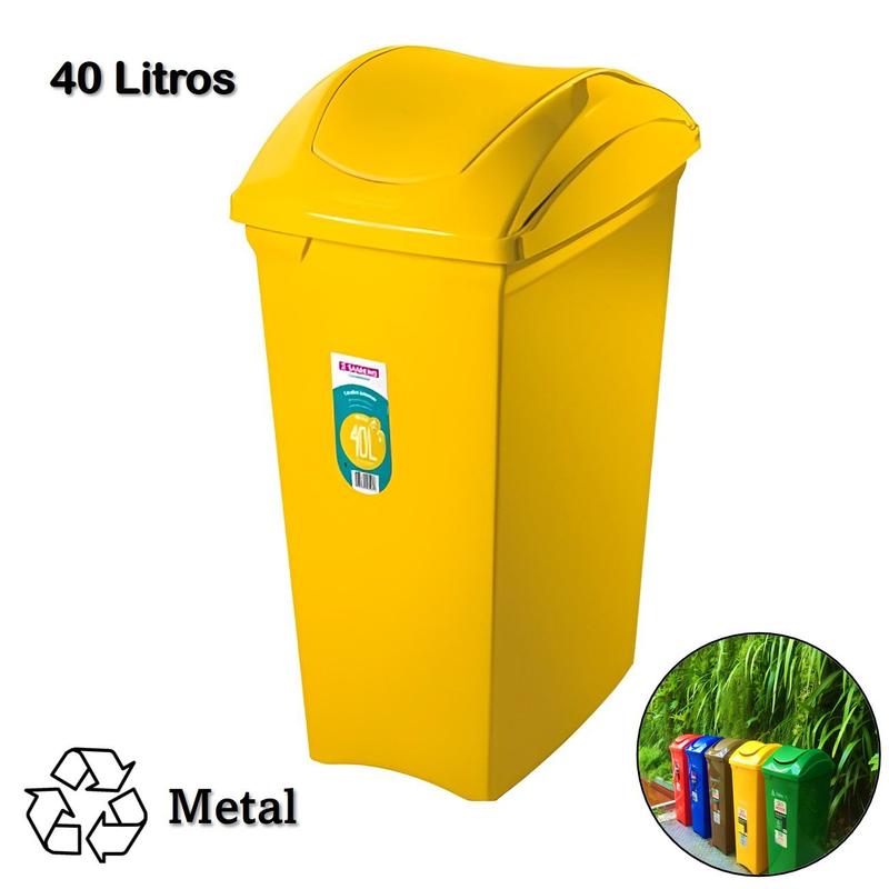 Lixeira 40 Litros Seletiva Amarela Para Metal Cesto De Lixo Tampa ...