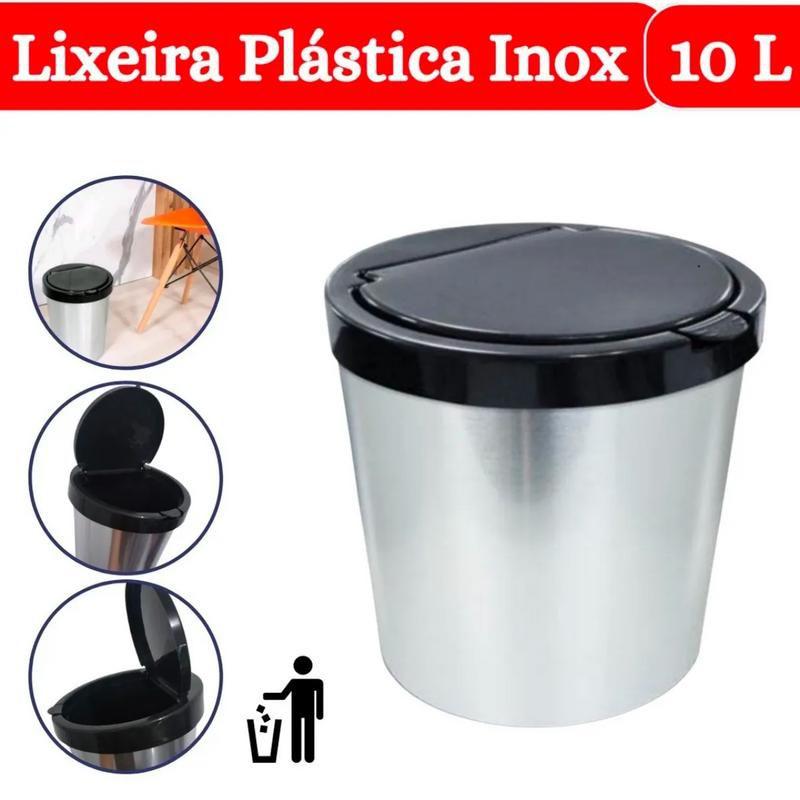 Lixeira Cesto 10 Litros Imita Inox Tampa Click Label Redonda Lixo ...