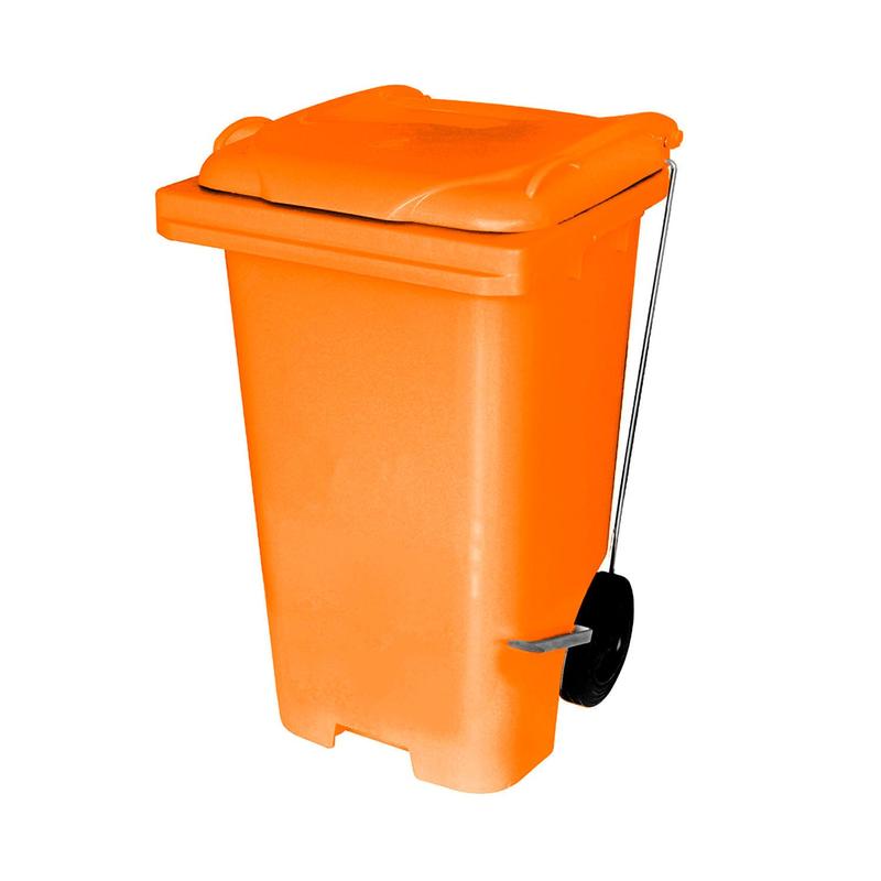 Lixeira Container Laranja com Pedal e Roda 240 Litros JSN - Limpeza e ...