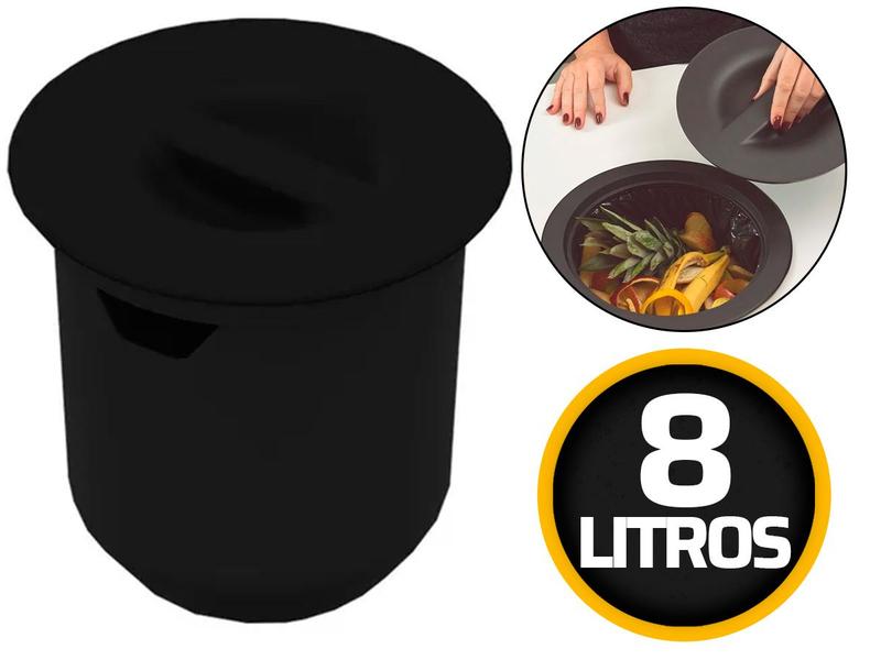 Lixeira De Pia Metasul 8 Litros Para Embutir Preto Vulcano - Lixeira de ...