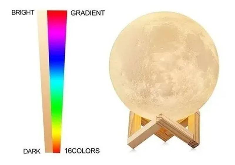 Luminaria 3D Touch Lua Cheia 16 cores Abajur LED Decoracao USB RGB ...
