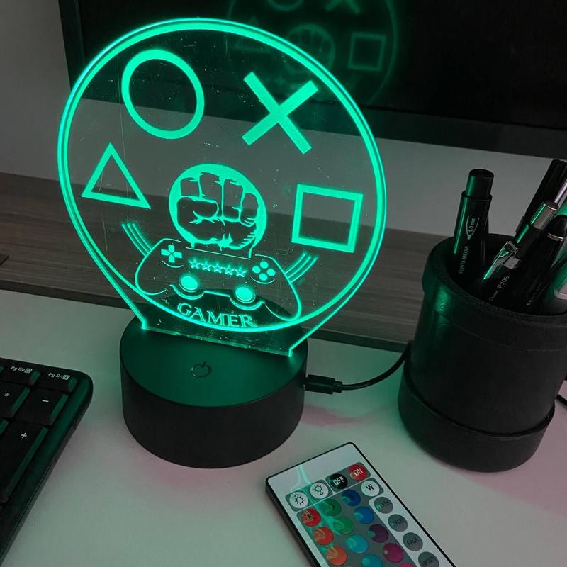 Luminária Abajur Decoração De Mesa Em Acrílico Led 3d 16 Cores - Gamer ...