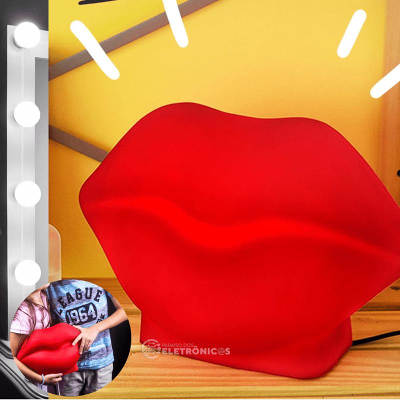 Luminária Boca Beijo Vermelho Para Decorar Iluminar Lâmpada LED Cor Branca BV1435 - DECORPDE ...