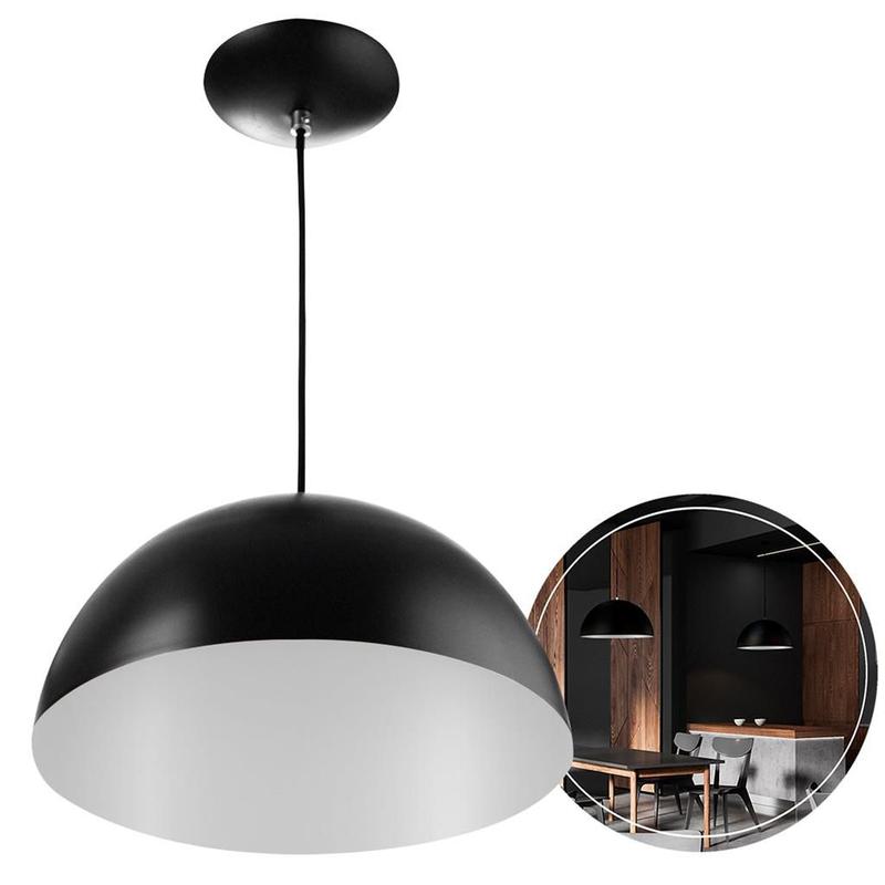 Luminaria de teto Pendente Meia Lua 60 cm Preto/Branco - MARRYLUZ ...