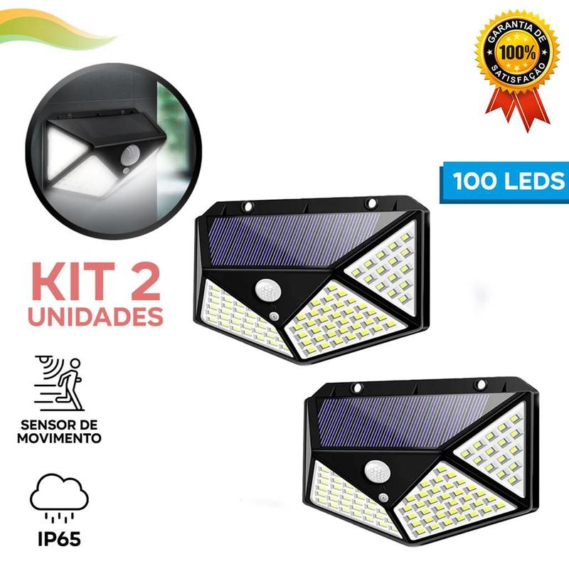 Luminaria Led Solar Com Sensor De Presença Sem Fio 100 Leds E 3 Modos ...