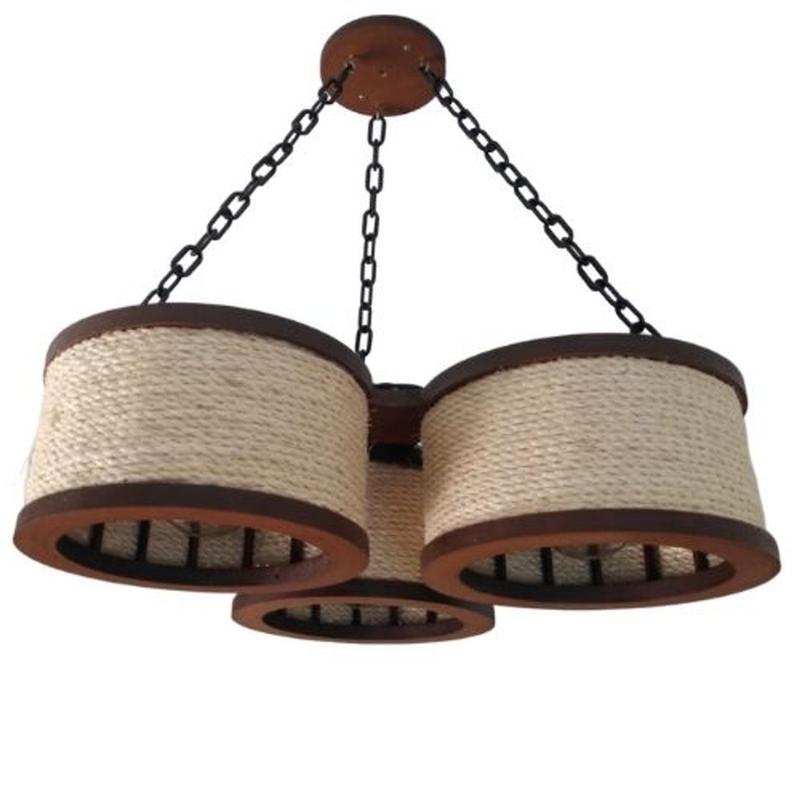 Luminária lustre Rustica Retro com Sisal em Trio 26cm cada para 3 ...