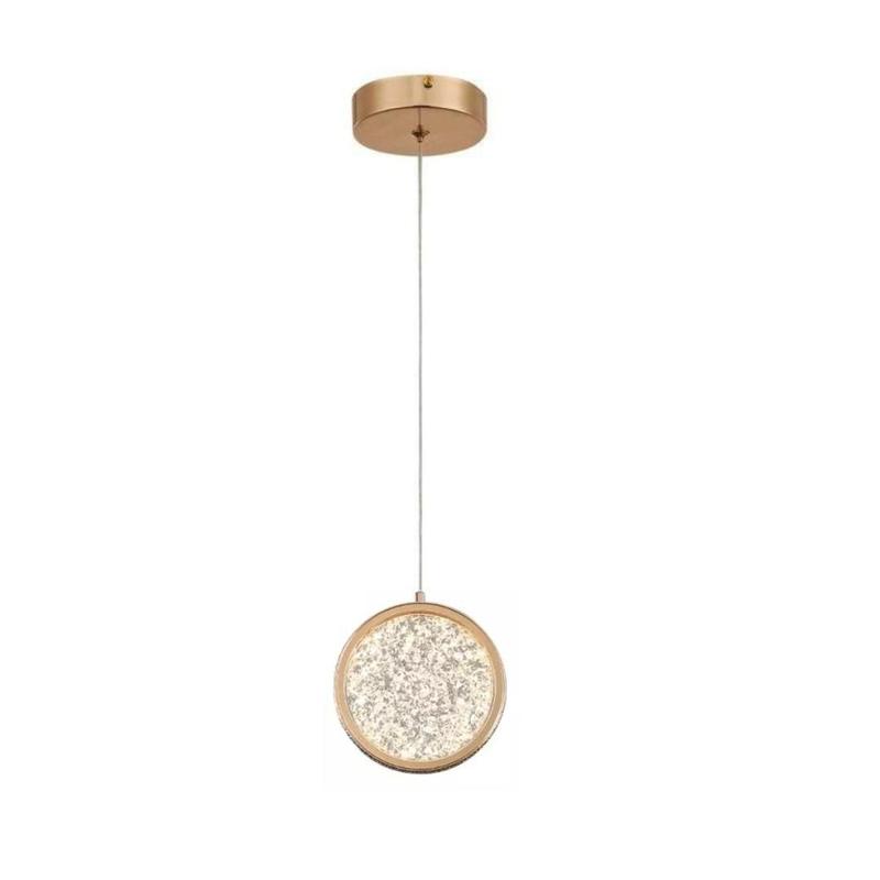 Lustre Pendente Disco Aquático Cristal Dourado LED 7W 3000K Bivolt ...