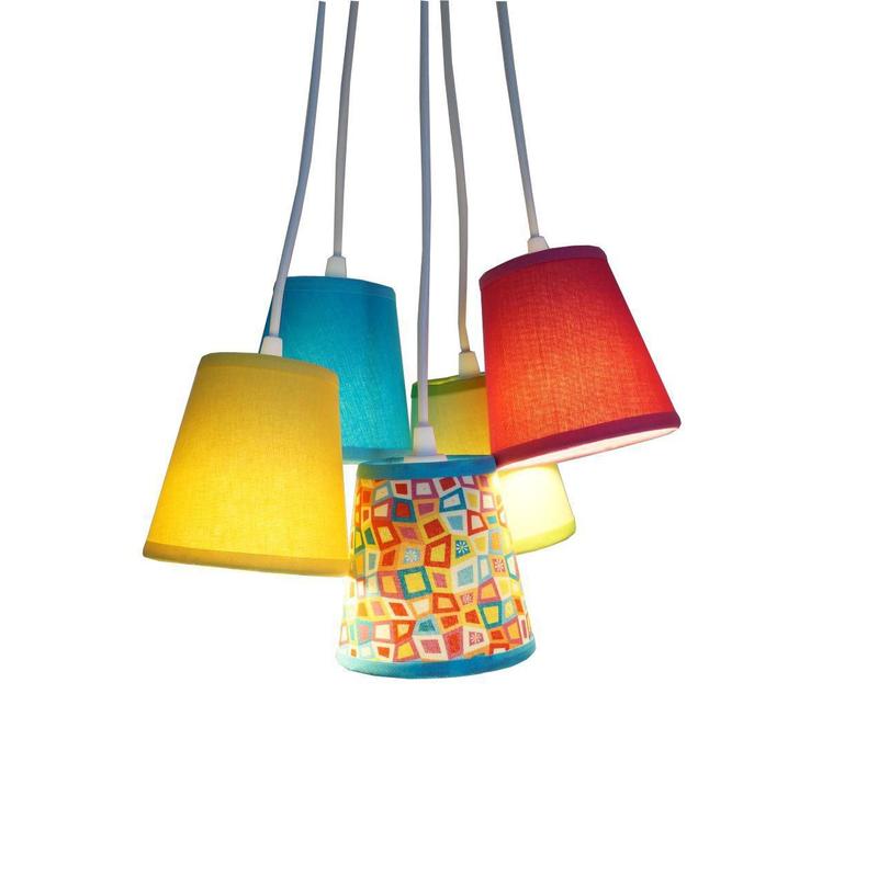 Lustre Pendente Luminária Cúpulas Revestidas Tecidos Coloridos - Crie ...