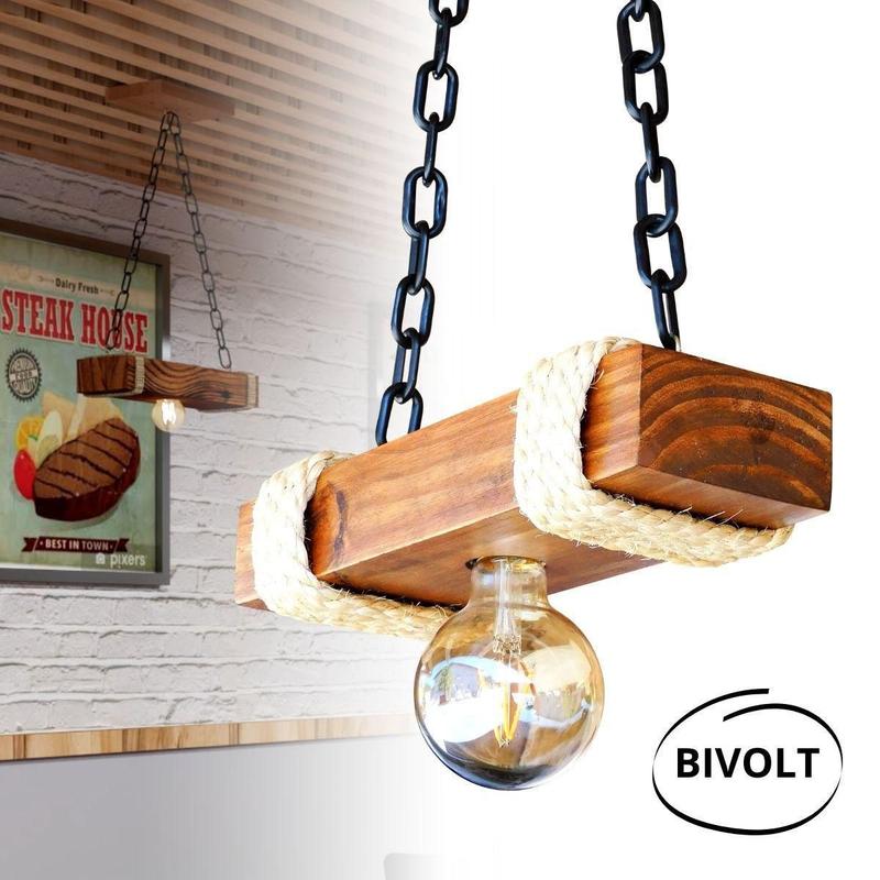 Lustre Pendente Luminária Rustica De Madeira Moderna Retro - Soulfins ...