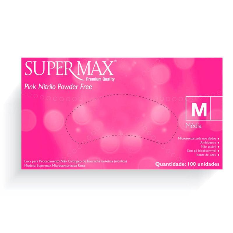 Luva De Nitrilo Supermax Rosa Tamanho M 100 Und - Sup Max - Luva de ...
