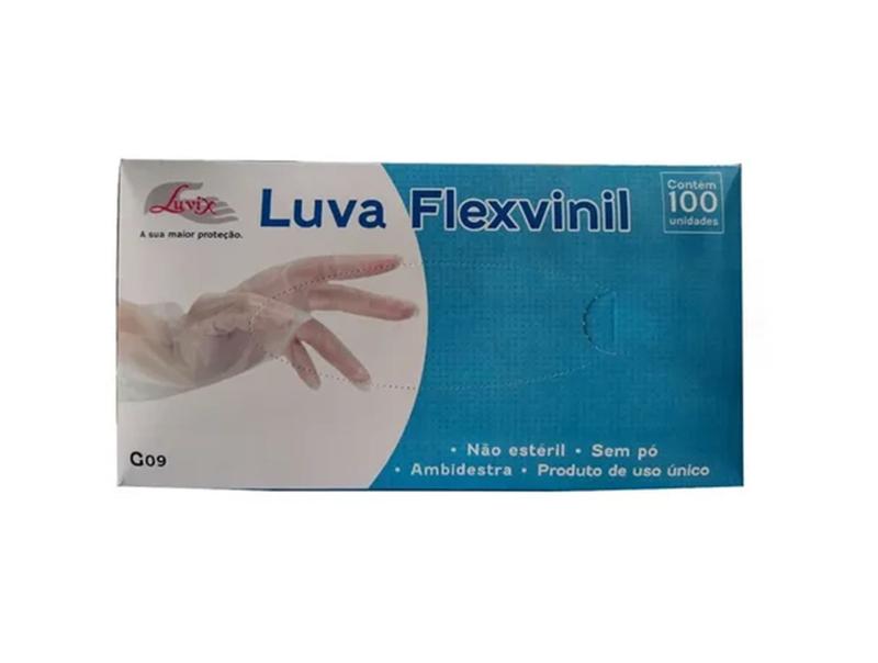 Luva Flex Vinil Descartavel s/ po M E G - Caixa com 100 Unid - LUVIX ...