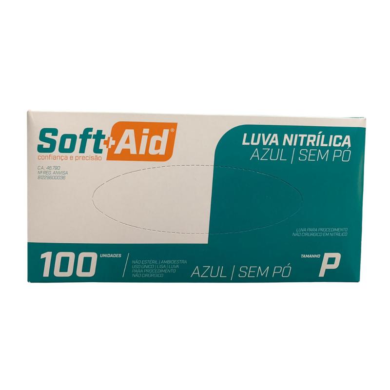 Luva Nitrílica Azul sem pó Soft+Aid Tam P com 10 unidades - Luvas ...