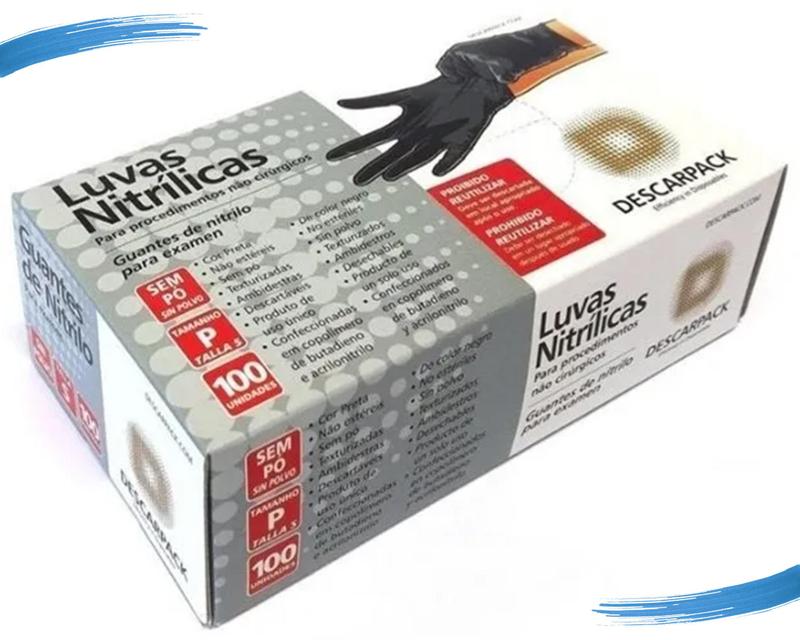 Luva Nitrilica Procedimento Preta Sem Pó Descarpack - vip - Luva de ...