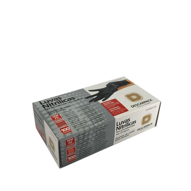 Luva Procedimento de Nitrilo Preta c/100un - Descarpack/Talge/Unigloves ...